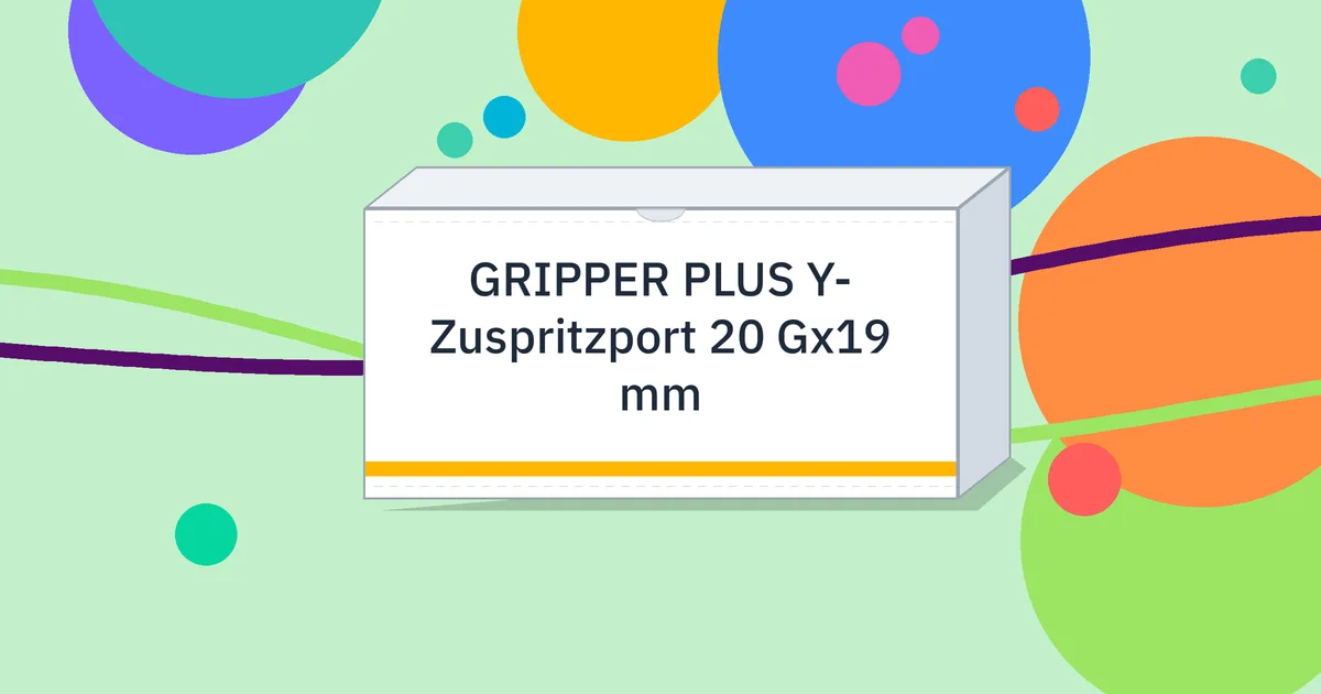 Symbolbild: Packung mit der Aufschrift GRIPPER PLUS Y-Zuspritzport 20 Gx19 mm (PZN 09676124) – Verfügbarkeit und Bezug in Apotheken in Frankfurt am Main