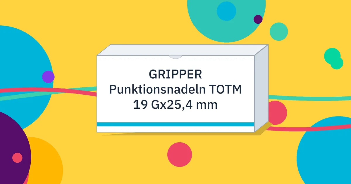 Symbolbild: Packung mit der Aufschrift GRIPPER Punktionsnadeln TOTM 19 Gx25,4 mm (PZN 00108306) – Verfügbarkeit und Bezug in Apotheken in Frankfurt am Main