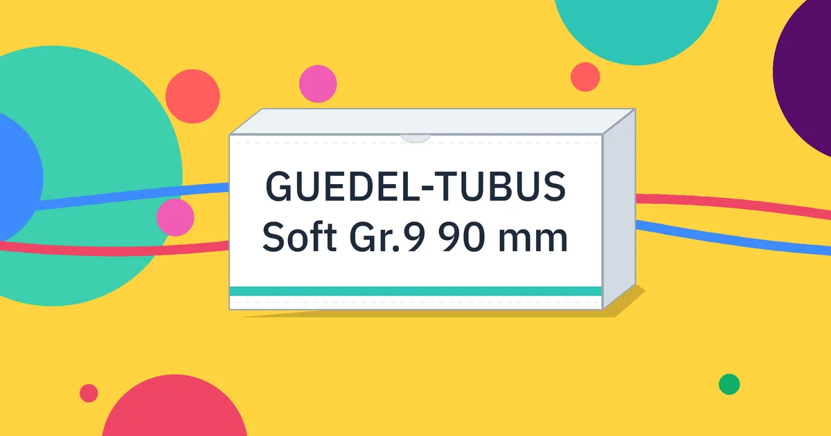 Symbolbild: Packung mit der Aufschrift GUEDEL-TUBUS Soft Gr.9 90 mm (PZN 15891217) – Verfügbarkeit und Bezug in Apotheken in Frankfurt am Main