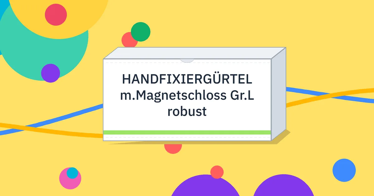 Symbolbild: Packung mit der Aufschrift HANDFIXIERGÜRTEL m.Magnetschloss Gr.L robust (PZN 11575732) – Verfügbarkeit und Bezug in Apotheken in Frankfurt am Main