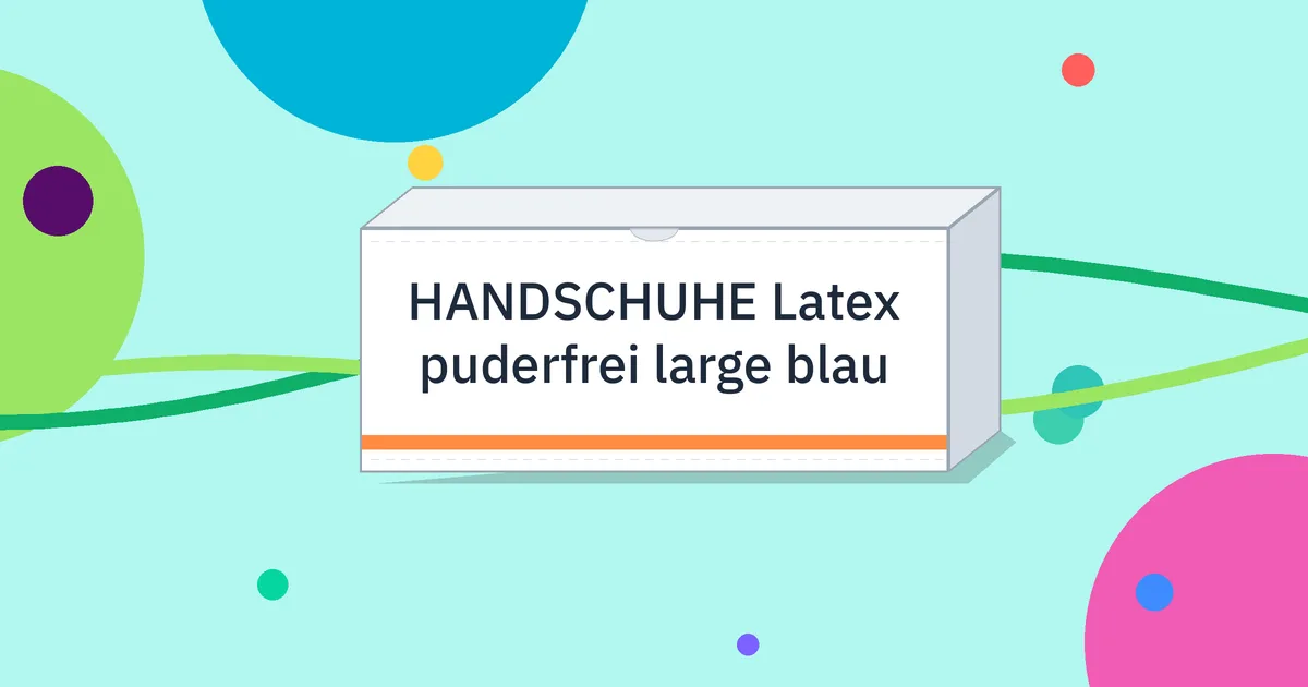 Symbolbild: Packung mit der Aufschrift HANDSCHUHE Latex puderfrei large blau (PZN 04650338) – Verfügbarkeit und Bezug in Apotheken in Frankfurt am Main