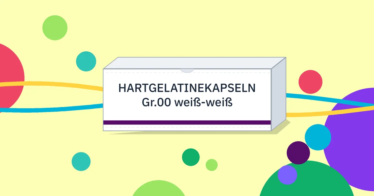 Symbolbild: Packung mit der Aufschrift HARTGELATINEKAPSELN Gr.00 weiß-weiß (PZN 03355637) – Verfügbarkeit und Bezug in Apotheken in Frankfurt am Main