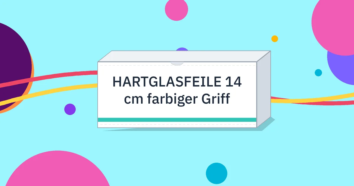 Symbolbild: Packung mit der Aufschrift HARTGLASFEILE 14 cm farbiger Griff (PZN 17288459) – Verfügbarkeit und Bezug in Apotheken in Frankfurt am Main