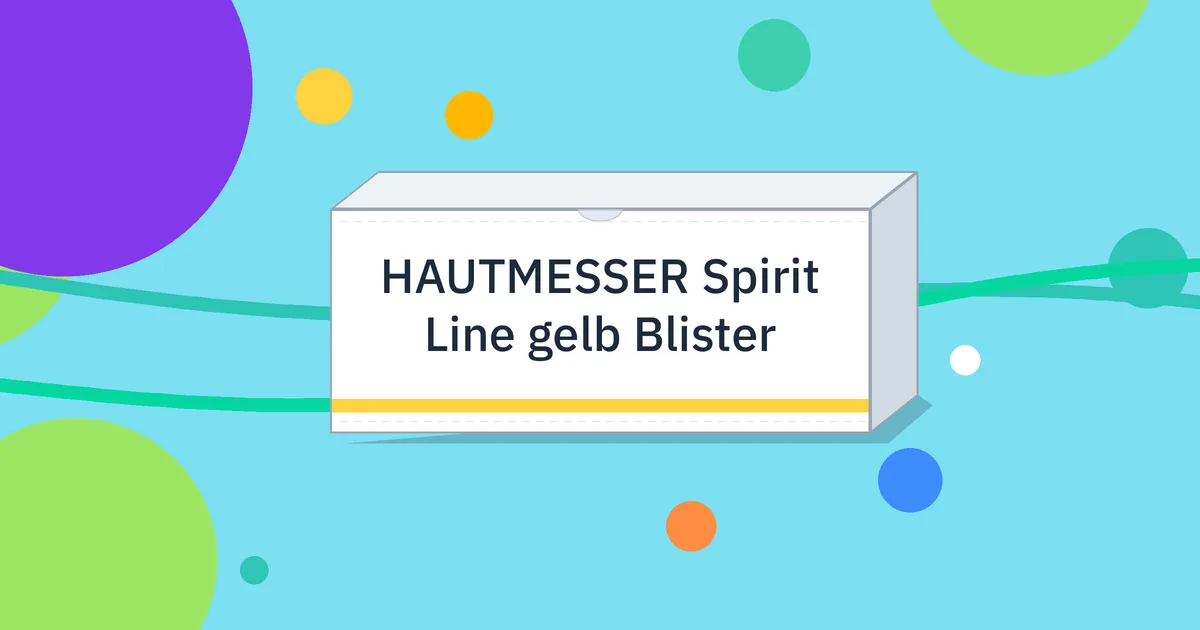 Symbolbild: Packung mit der Aufschrift HAUTMESSER Spirit Line gelb Blister (PZN 01589348) – Verfügbarkeit und Bezug in Apotheken in Frankfurt am Main