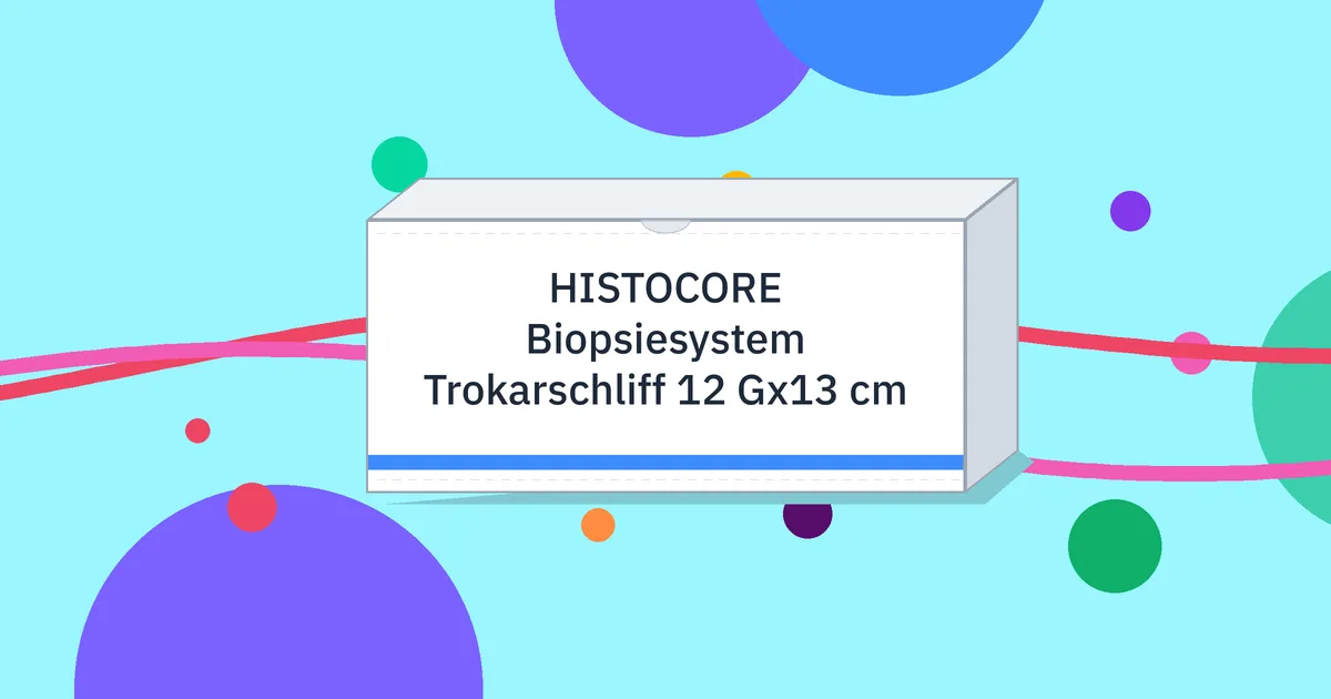Symbolbild: Packung mit der Aufschrift HISTOCORE Biopsiesystem Trokarschliff 12 Gx13 cm (PZN 18793923) – Verfügbarkeit und Bezug in Apotheken in Frankfurt am Main