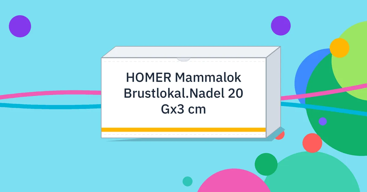 Symbolbild: Packung mit der Aufschrift HOMER Mammalok Brustlokal.Nadel 20 Gx3 cm (PZN 06772011) – Verfügbarkeit und Bezug in Apotheken in Frankfurt am Main