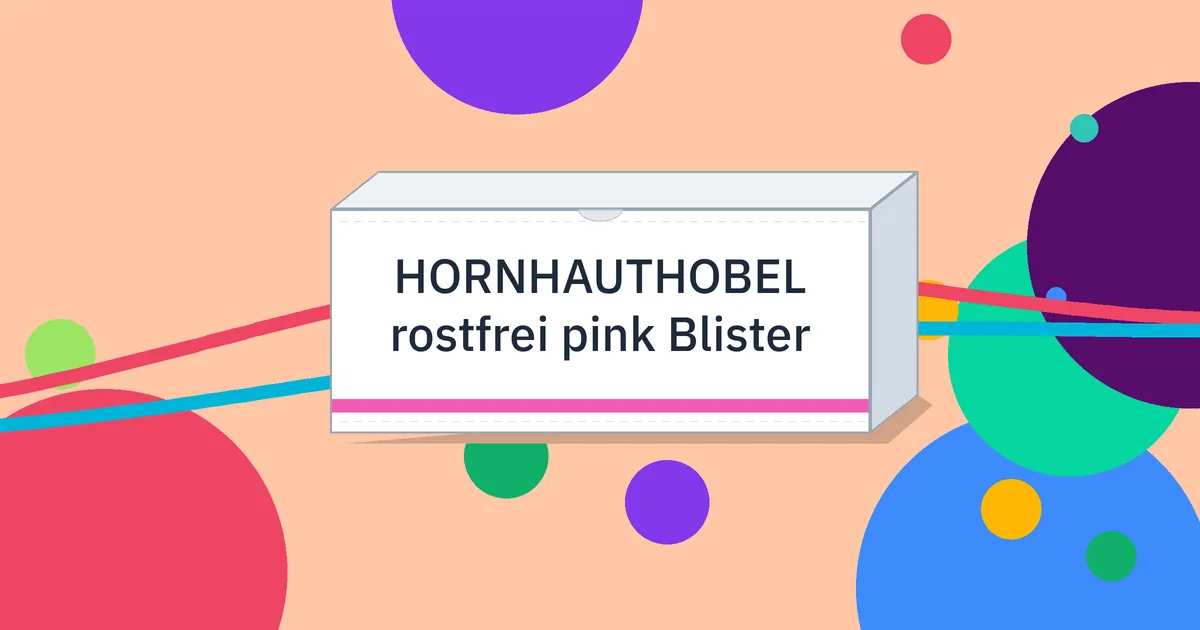 Symbolbild: Packung mit der Aufschrift HORNHAUTHOBEL rostfrei pink Blister (PZN 01604881) – Verfügbarkeit und Bezug in Apotheken in Frankfurt am Main