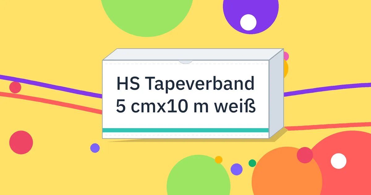Symbolbild: Packung mit der Aufschrift HS Tapeverband 5 cmx10 m weiß (PZN 12570211) – Verfügbarkeit und Bezug in Apotheken in Frankfurt am Main