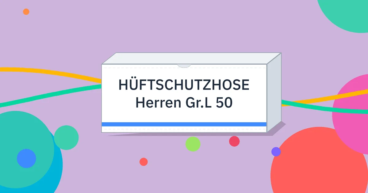 Symbolbild: Packung mit der Aufschrift HÜFTSCHUTZHOSE Herren Gr.L 50 (PZN 04608193) – Verfügbarkeit und Bezug in Apotheken in Frankfurt am Main