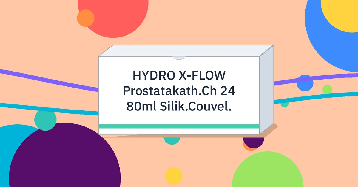 Symbolbild: Packung mit der Aufschrift HYDRO X-FLOW Prostatakath.Ch 24 80ml Silik.Couvel. (PZN 17508808) – Verfügbarkeit und Bezug in Apotheken in Frankfurt am Main
