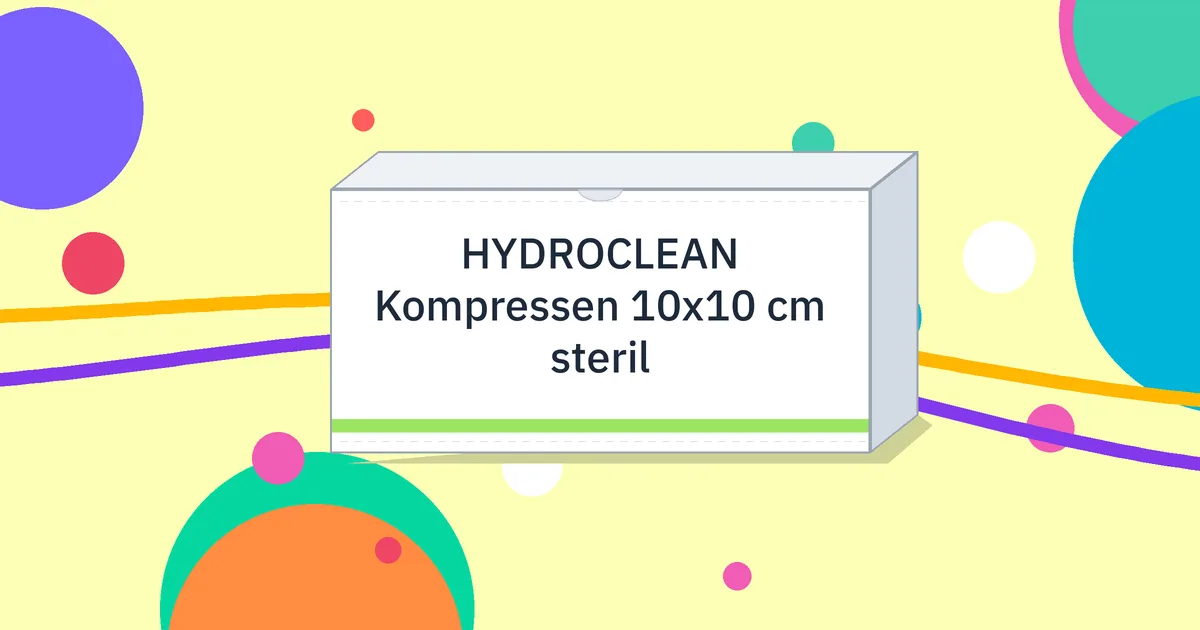 Symbolbild: Packung mit der Aufschrift HYDROCLEAN Kompressen 10x10 cm steril (PZN 17434547) – Verfügbarkeit und Bezug in Apotheken in Frankfurt am Main