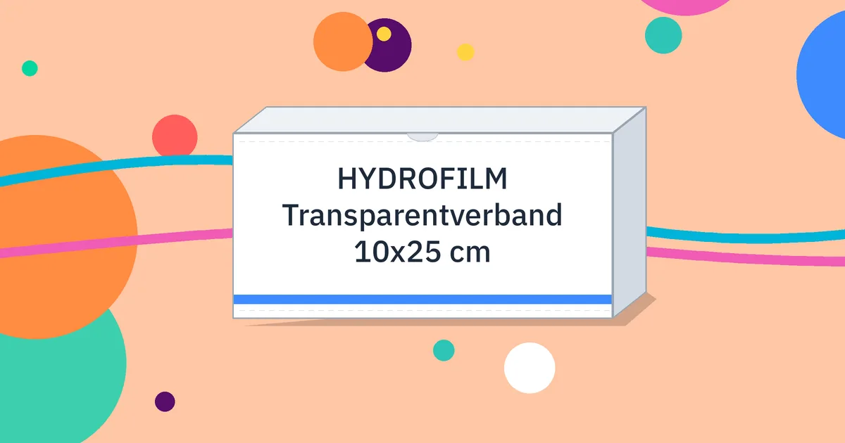 Symbolbild: Packung mit der Aufschrift HYDROFILM Transparentverband 10x25 cm (PZN 12594513) – Verfügbarkeit und Bezug in Apotheken in Frankfurt am Main