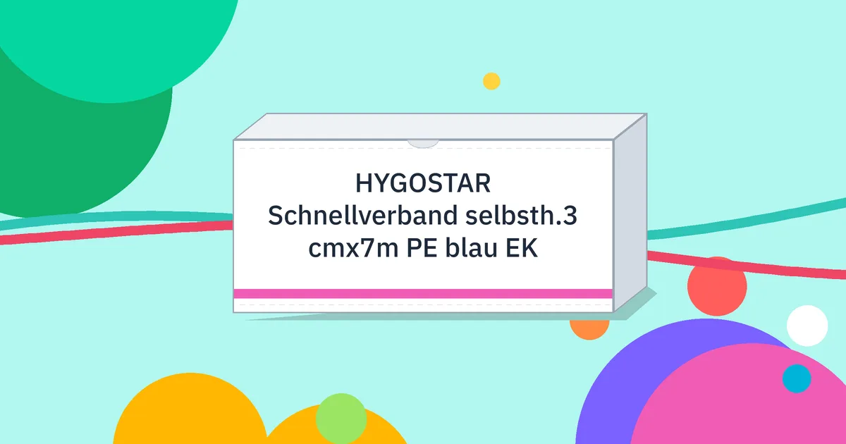 Symbolbild: Packung mit der Aufschrift HYGOSTAR Schnellverband selbsth.3 cmx7m PE blau EK (PZN 20606880) – Verfügbarkeit und Bezug in Apotheken in Frankfurt am Main