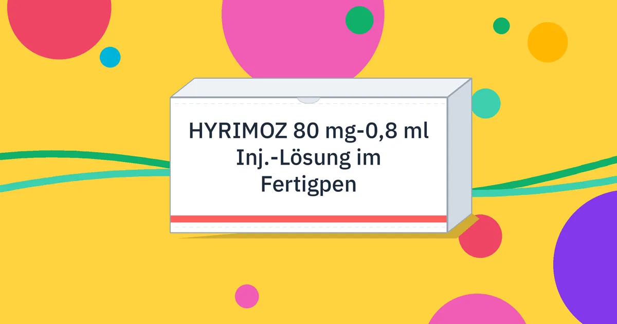 Symbolbild: Packung mit der Aufschrift HYRIMOZ 80 mg-0,8 ml Inj.-Lösung im Fertigpen (PZN 18657522) – Verfügbarkeit und Bezug in Apotheken in Frankfurt am Main
