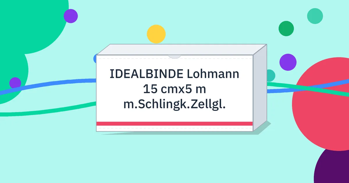 Symbolbild: Packung mit der Aufschrift IDEALBINDE Lohmann 15 cmx5 m m.Schlingk.Zellgl. (PZN 15998553) – Verfügbarkeit und Bezug in Apotheken in Frankfurt am Main