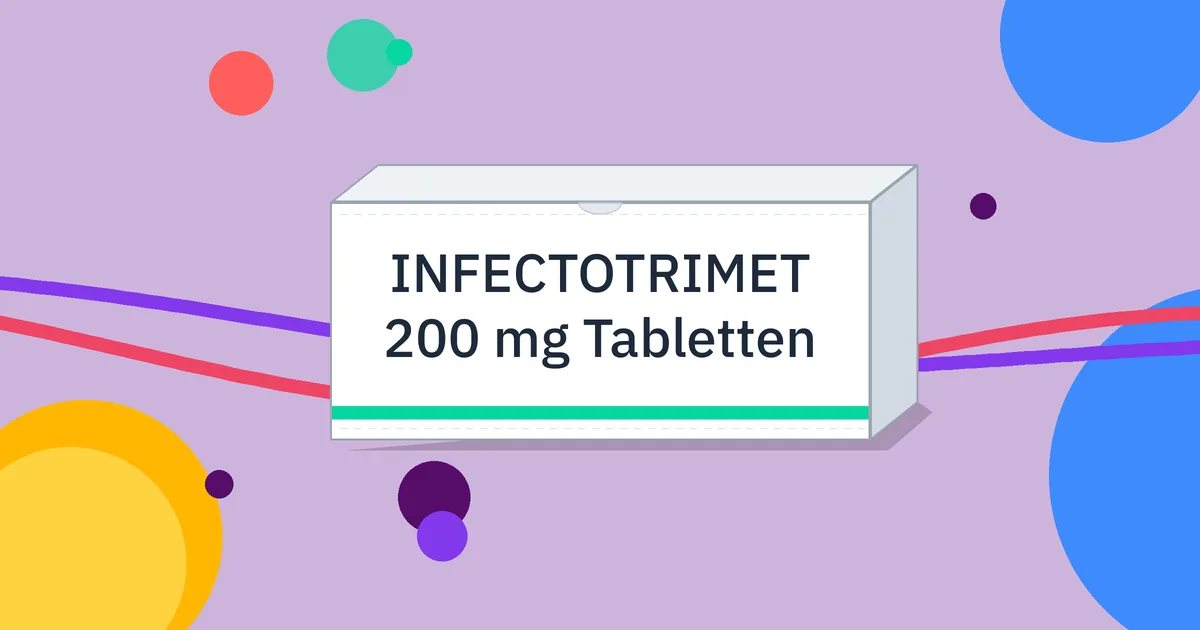 Symbolbild: Packung mit der Aufschrift INFECTOTRIMET 200 mg Tabletten (PZN 02736136) – Verfügbarkeit und Bezug in Apotheken in Frankfurt am Main