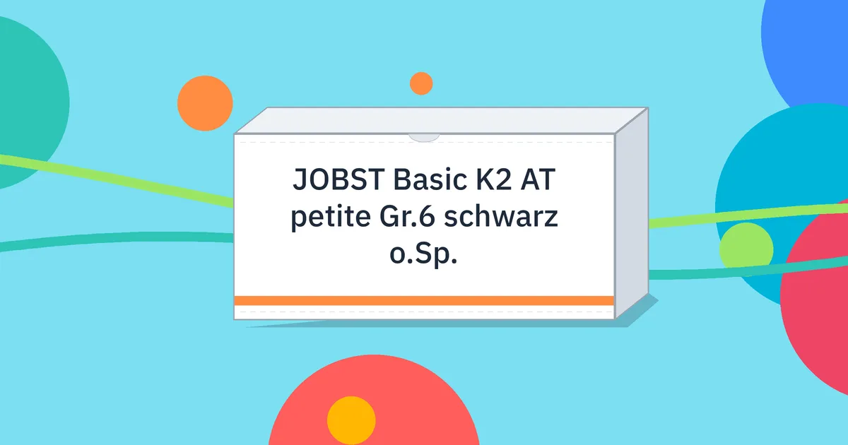 Symbolbild: Packung mit der Aufschrift JOBST Basic K2 AT petite Gr.6 schwarz o.Sp. (PZN 15311906) – Verfügbarkeit und Bezug in Apotheken in Frankfurt am Main