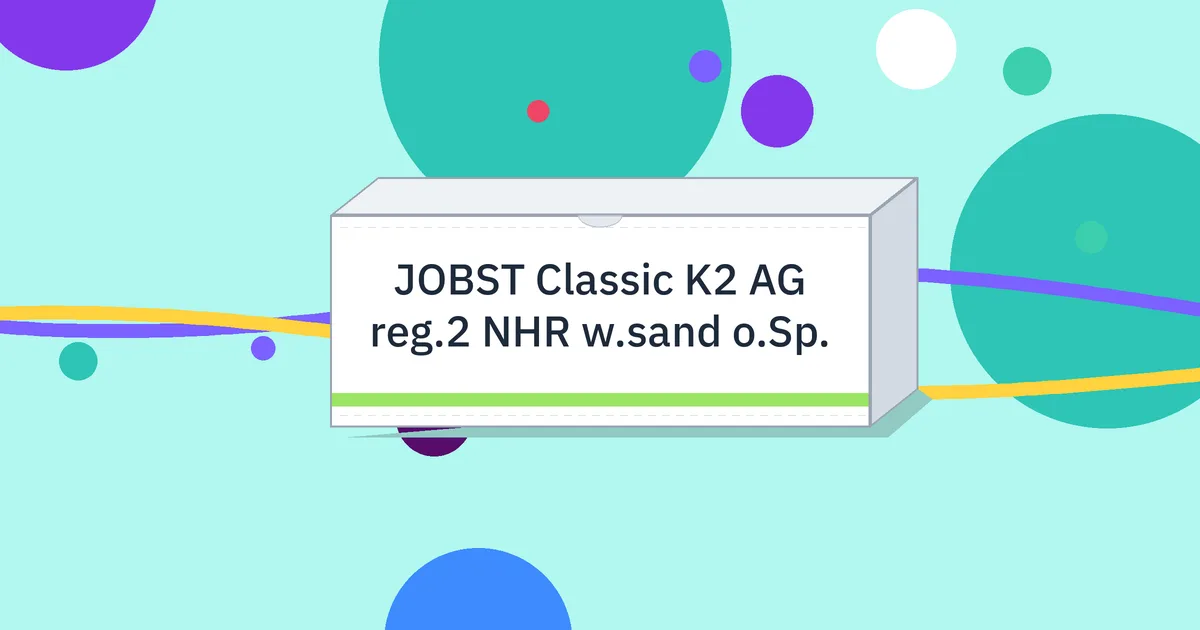 Symbolbild: Packung mit der Aufschrift JOBST Classic K2 AG reg.2 NHR w.sand o.Sp. (PZN 10727341) – Verfügbarkeit und Bezug in Apotheken in Frankfurt am Main