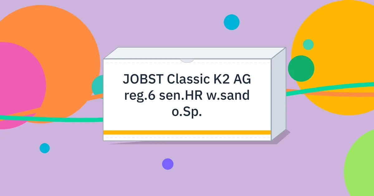 Symbolbild: Packung mit der Aufschrift JOBST Classic K2 AG reg.6 sen.HR w.sand o.Sp. (PZN 17960750) – Verfügbarkeit und Bezug in Apotheken in Frankfurt am Main