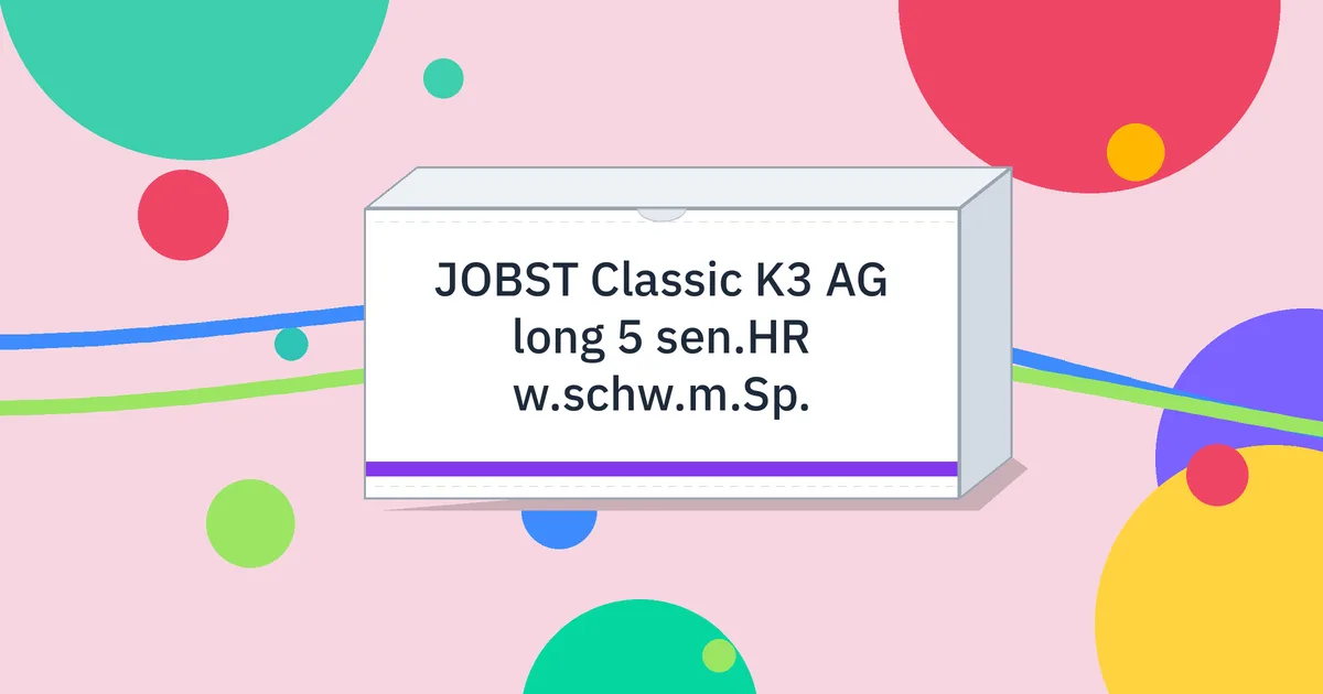 Symbolbild: Packung mit der Aufschrift JOBST Classic K3 AG long 5 sen.HR w.schw.m.Sp. (PZN 17958693) – Verfügbarkeit und Bezug in Apotheken in Frankfurt am Main