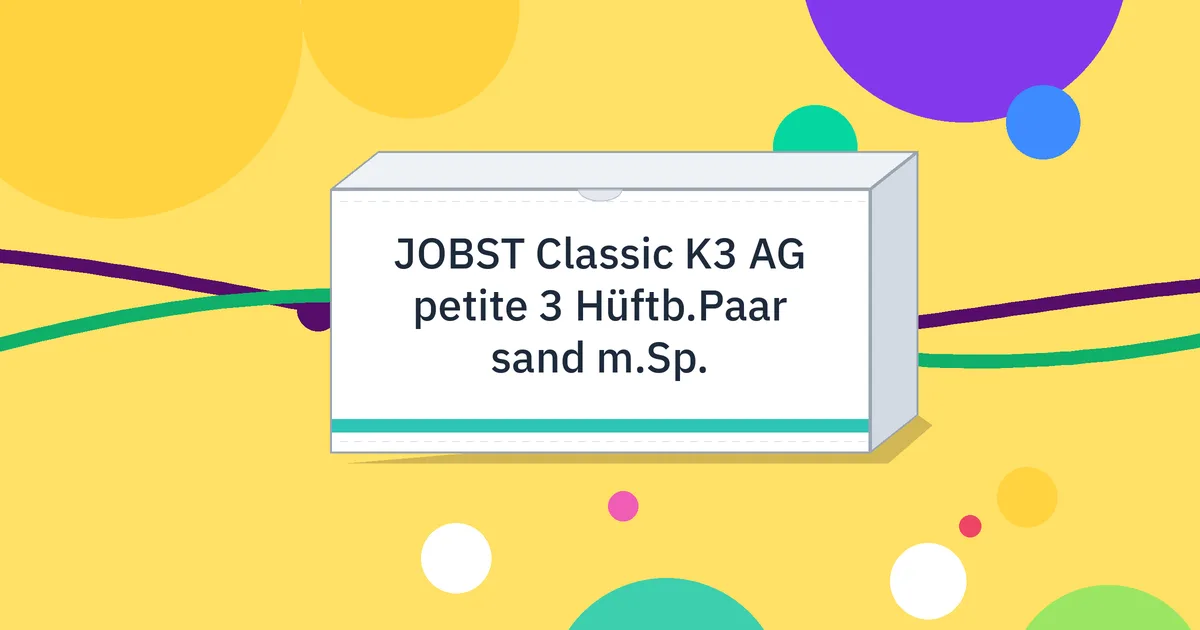 Symbolbild: Packung mit der Aufschrift JOBST Classic K3 AG petite 3 Hüftb.Paar sand m.Sp. (PZN 13074649) – Verfügbarkeit und Bezug in Apotheken in Frankfurt am Main