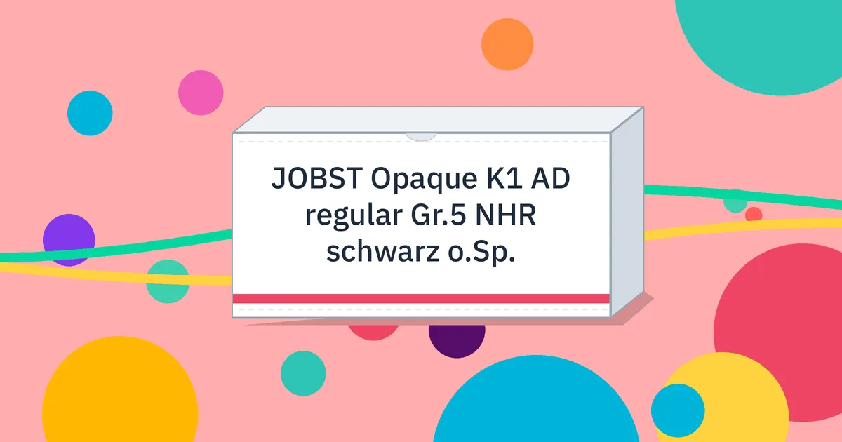 Symbolbild: Packung mit der Aufschrift JOBST Opaque K1 AD regular Gr.5 NHR schwarz o.Sp. (PZN 13082749) – Verfügbarkeit und Bezug in Apotheken in Frankfurt am Main