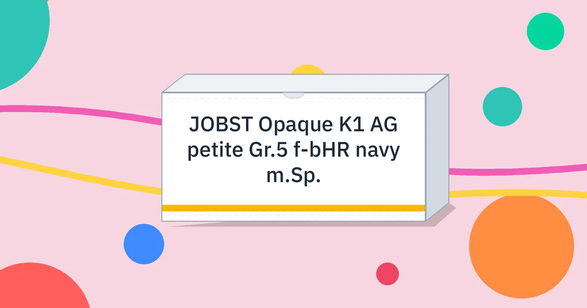 Symbolbild: Packung mit der Aufschrift JOBST Opaque K1 AG petite Gr.5 f-bHR navy m.Sp. (PZN 13083602) – Verfügbarkeit und Bezug in Apotheken in Frankfurt am Main