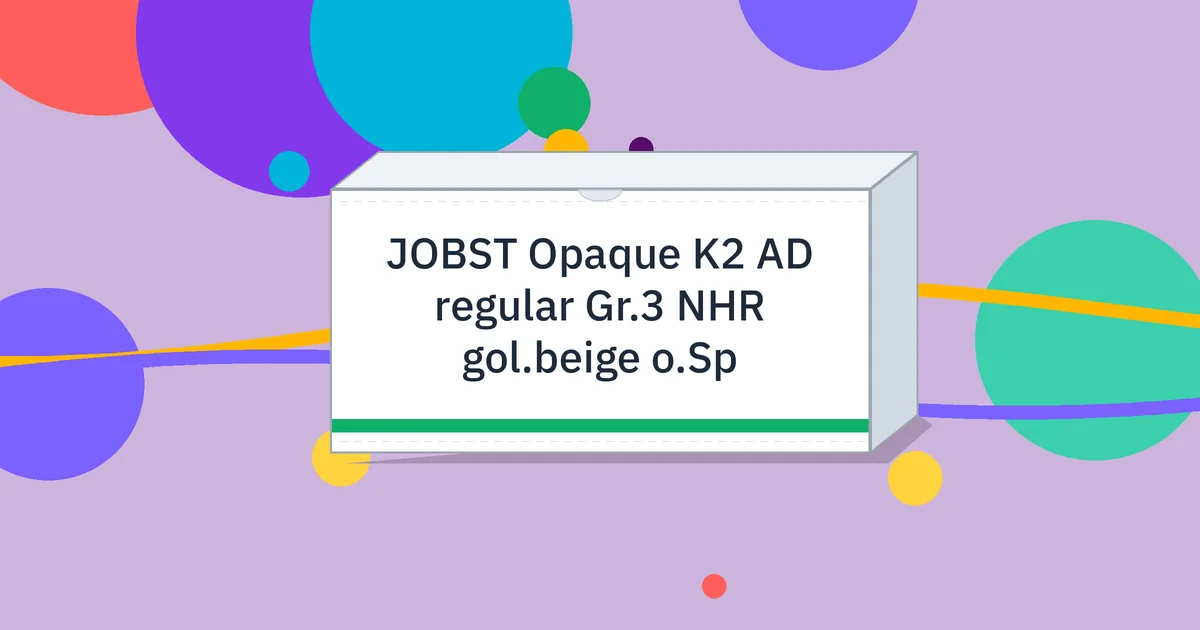 Symbolbild: Packung mit der Aufschrift JOBST Opaque K2 AD regular Gr.3 NHR gol.beige o.Sp (PZN 16277531) – Verfügbarkeit und Bezug in Apotheken in Frankfurt am Main