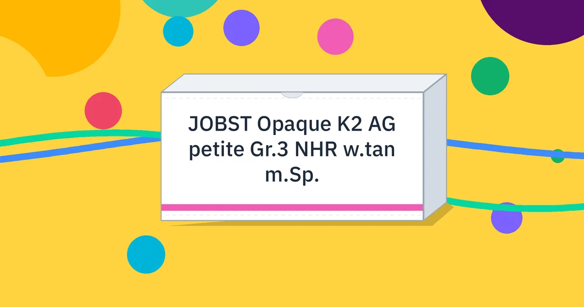 Symbolbild: Packung mit der Aufschrift JOBST Opaque K2 AG petite Gr.3 NHR w.tan m.Sp. (PZN 16284985) – Verfügbarkeit und Bezug in Apotheken in Frankfurt am Main