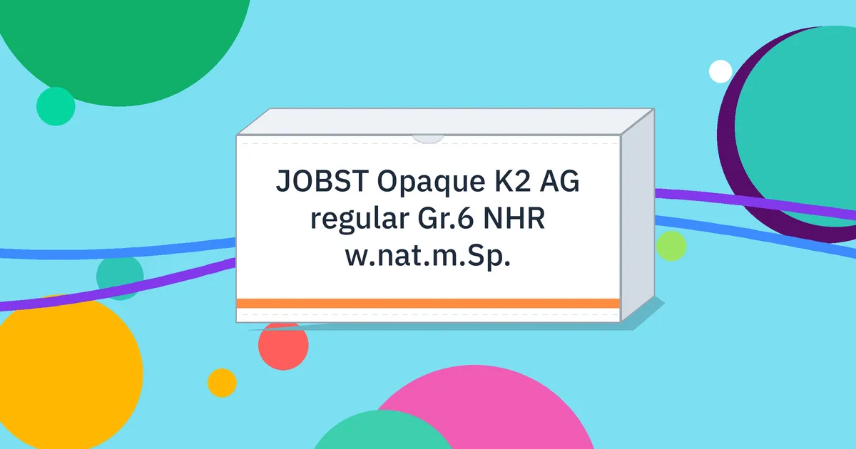 Symbolbild: Packung mit der Aufschrift JOBST Opaque K2 AG regular Gr.6 NHR w.nat.m.Sp. (PZN 11253810) – Verfügbarkeit und Bezug in Apotheken in Frankfurt am Main