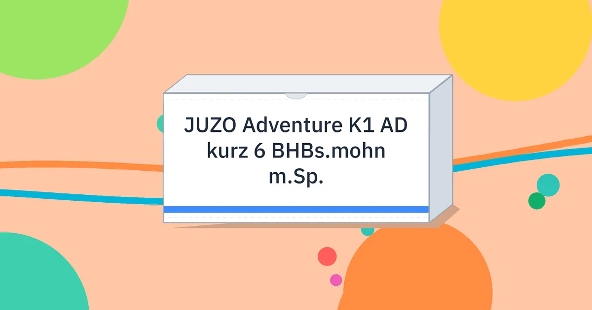 Symbolbild: Packung mit der Aufschrift JUZO Adventure K1 AD kurz 6 BHBs.mohn m.Sp. (PZN 15496337) – Verfügbarkeit und Bezug in Apotheken in Frankfurt am Main