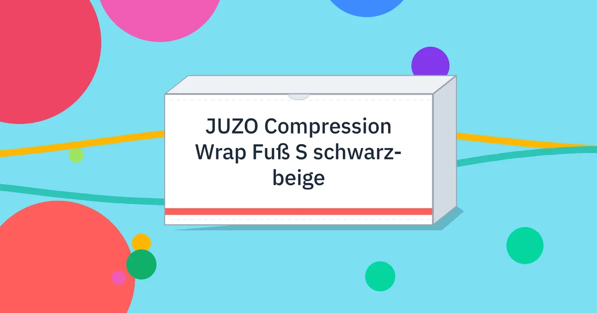 Symbolbild: Packung mit der Aufschrift JUZO Compression Wrap Fuß S schwarz-beige (PZN 13580683) – Verfügbarkeit und Bezug in Apotheken in Frankfurt am Main