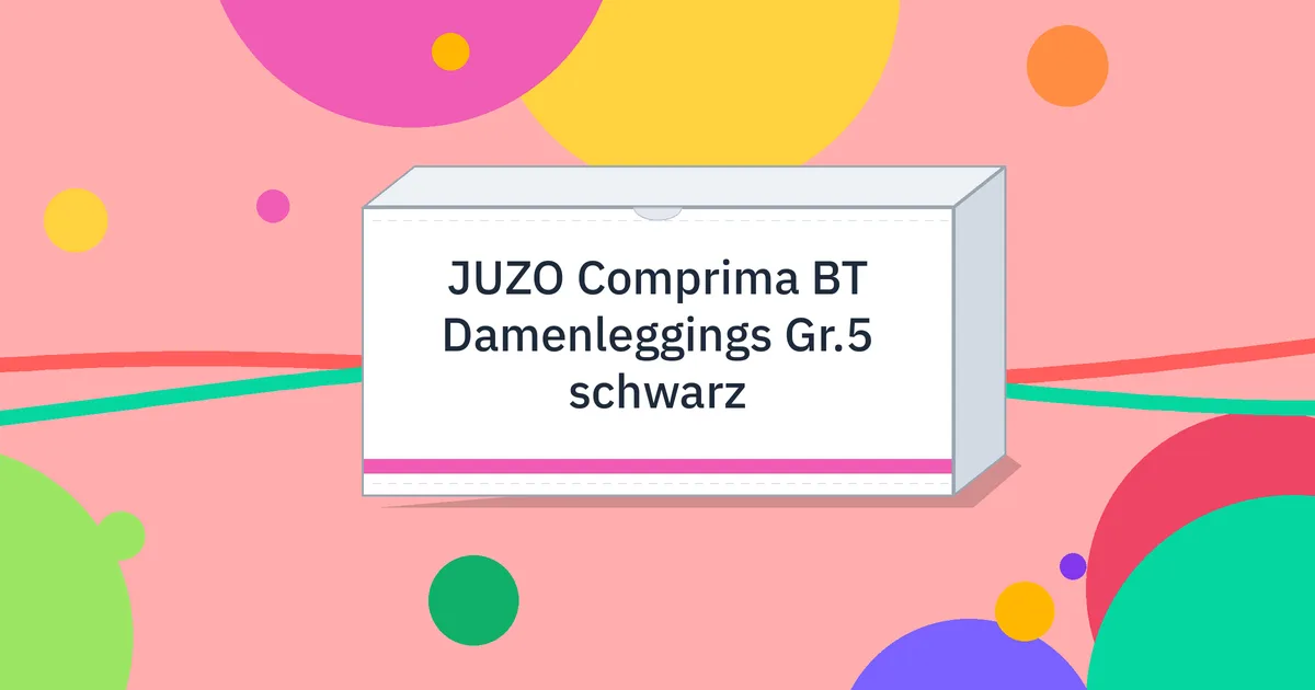 Symbolbild: Packung mit der Aufschrift JUZO Comprima BT Damenleggings Gr.5 schwarz (PZN 20781608) – Verfügbarkeit und Bezug in Apotheken in Frankfurt am Main