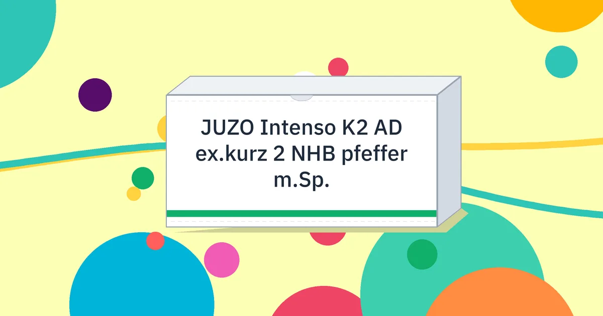 Symbolbild: Packung mit der Aufschrift JUZO Intenso K2 AD ex.kurz 2 NHB pfeffer m.Sp. (PZN 18611394) – Verfügbarkeit und Bezug in Apotheken in Frankfurt am Main