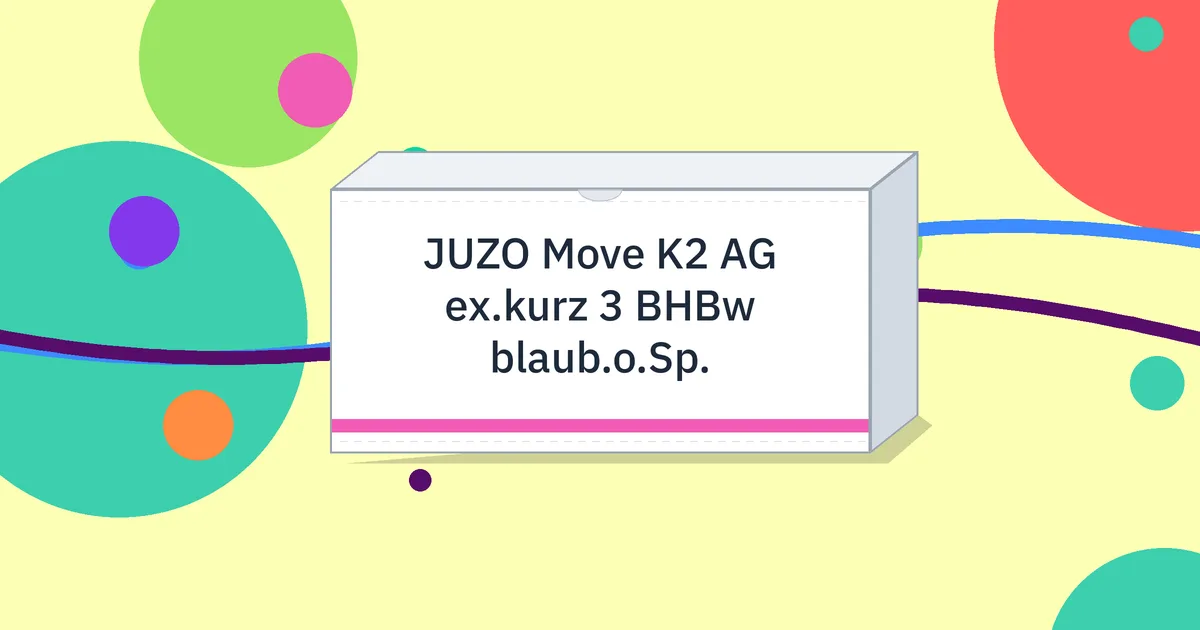 Symbolbild: Packung mit der Aufschrift JUZO Move K2 AG ex.kurz 3 BHBw blaub.o.Sp. (PZN 18565889) – Verfügbarkeit und Bezug in Apotheken in Frankfurt am Main