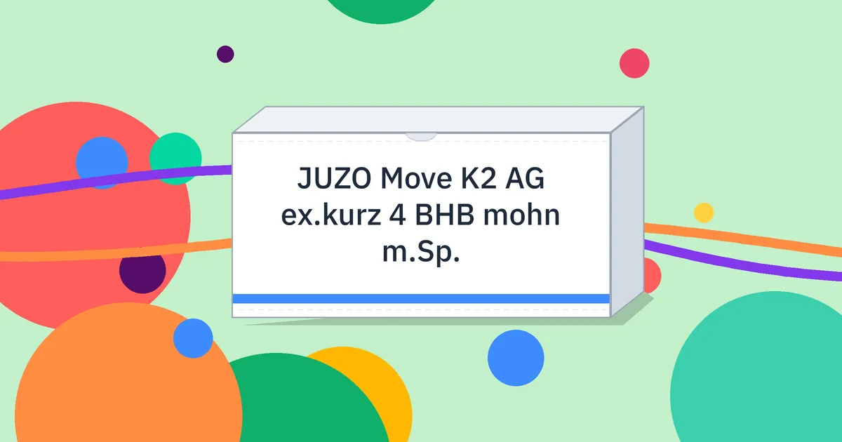 Symbolbild: Packung mit der Aufschrift JUZO Move K2 AG ex.kurz 4 BHB mohn m.Sp. (PZN 18563755) – Verfügbarkeit und Bezug in Apotheken in Frankfurt am Main