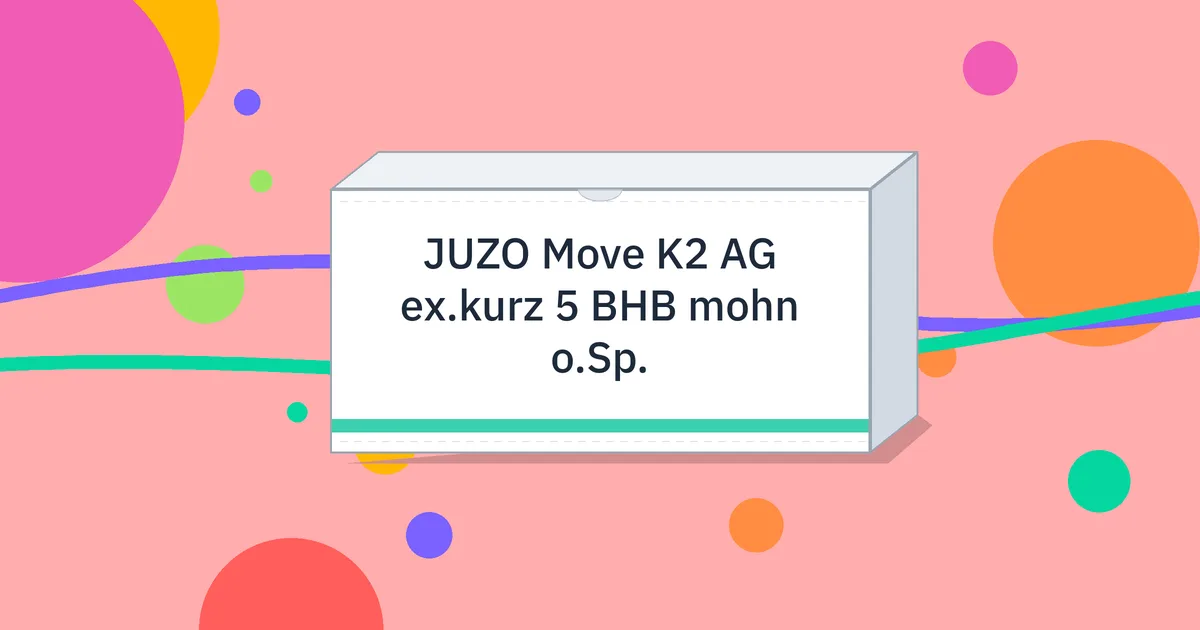 Symbolbild: Packung mit der Aufschrift JUZO Move K2 AG ex.kurz 5 BHB mohn o.Sp. (PZN 18565754) – Verfügbarkeit und Bezug in Apotheken in Frankfurt am Main