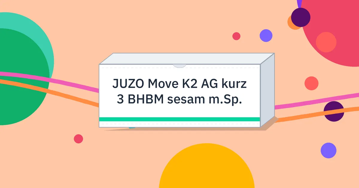 Symbolbild: Packung mit der Aufschrift JUZO Move K2 AG kurz 3 BHBM sesam m.Sp. (PZN 18528658) – Verfügbarkeit und Bezug in Apotheken in Frankfurt am Main
