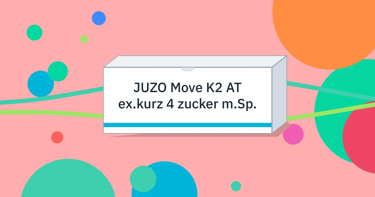 Symbolbild: Packung mit der Aufschrift JUZO Move K2 AT ex.kurz 4 zucker m.Sp. (PZN 20670530) – Verfügbarkeit und Bezug in Apotheken in Frankfurt am Main