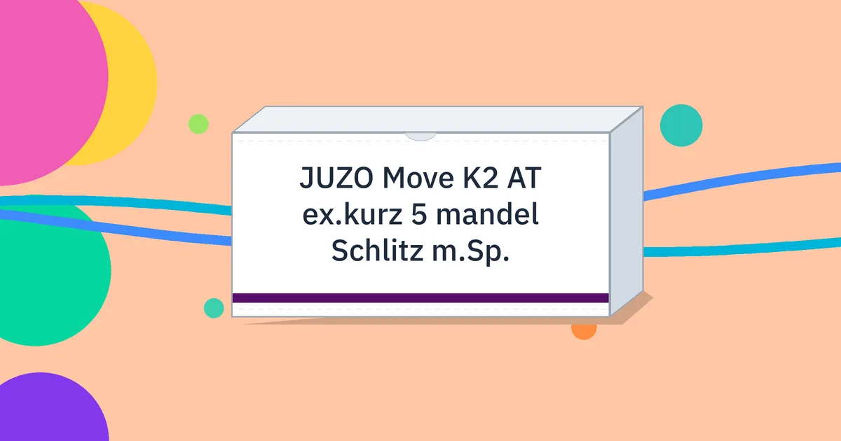 Symbolbild: Packung mit der Aufschrift JUZO Move K2 AT ex.kurz 5 mandel Schlitz m.Sp. (PZN 20671966) – Verfügbarkeit und Bezug in Apotheken in Frankfurt am Main