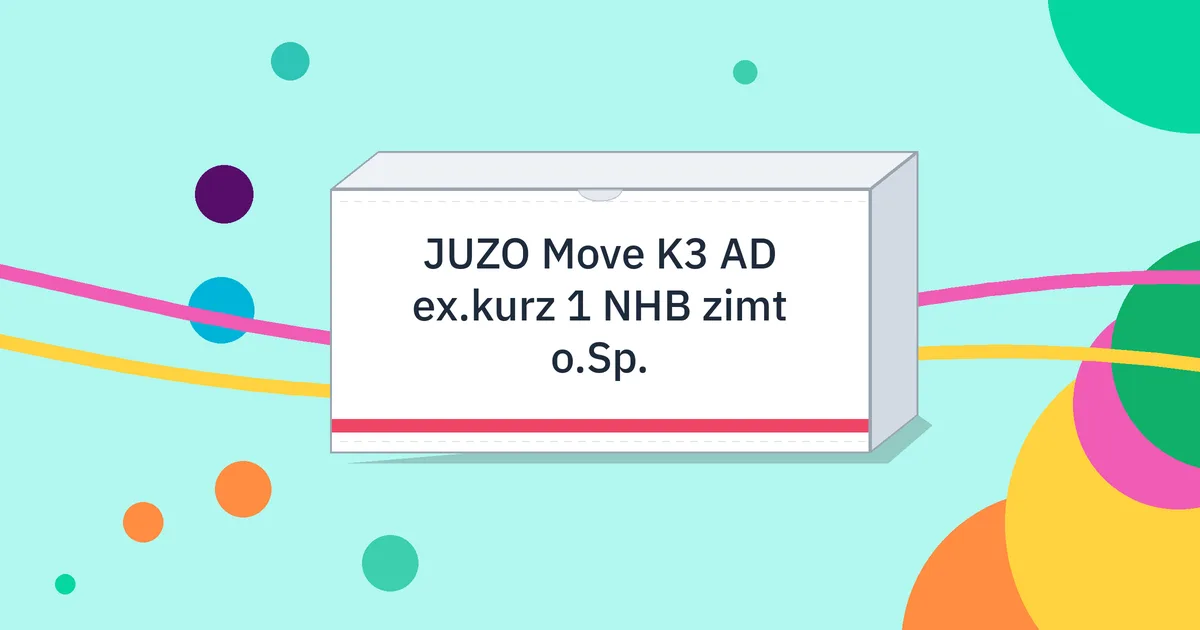 Symbolbild: Packung mit der Aufschrift JUZO Move K3 AD ex.kurz 1 NHB zimt o.Sp. (PZN 18570086) – Verfügbarkeit und Bezug in Apotheken in Frankfurt am Main