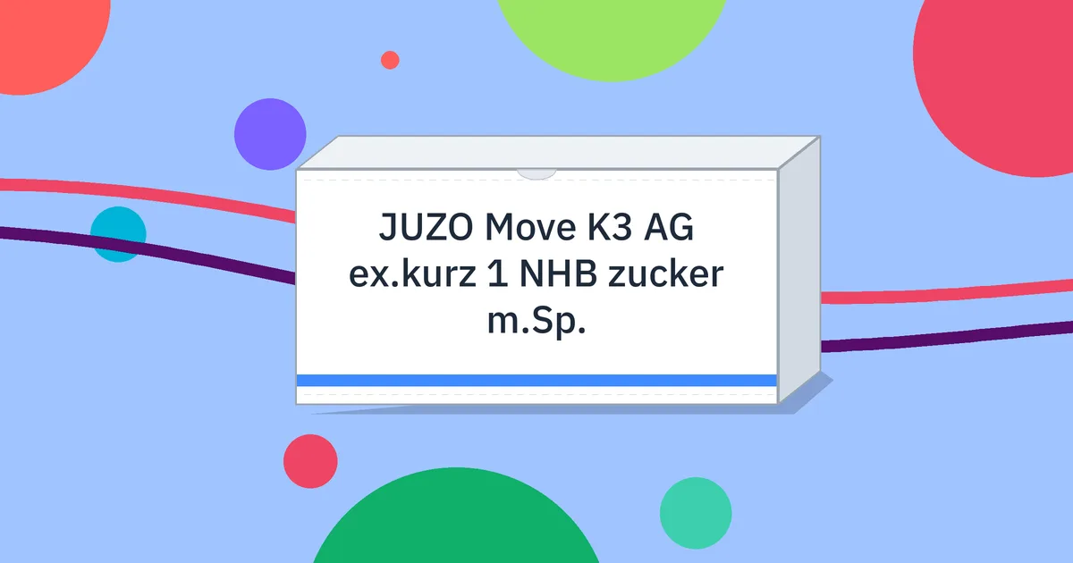 Symbolbild: Packung mit der Aufschrift JUZO Move K3 AG ex.kurz 1 NHB zucker m.Sp. (PZN 18582971) – Verfügbarkeit und Bezug in Apotheken in Frankfurt am Main