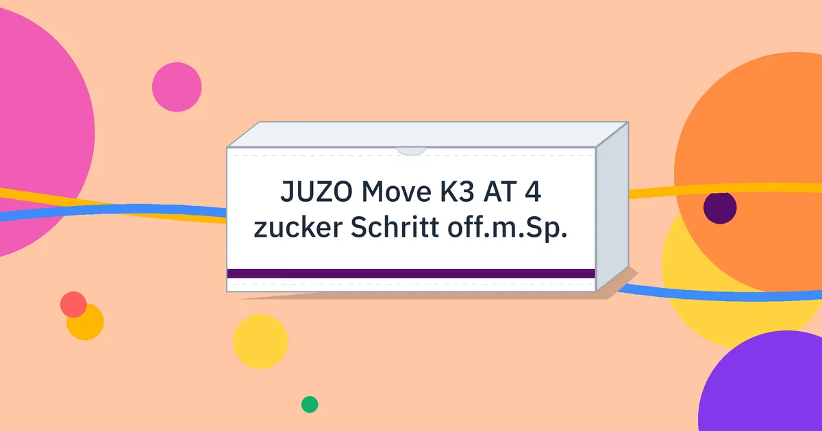 Symbolbild: Packung mit der Aufschrift JUZO Move K3 AT 4 zucker Schritt off.m.Sp. (PZN 20677242) – Verfügbarkeit und Bezug in Apotheken in Frankfurt am Main