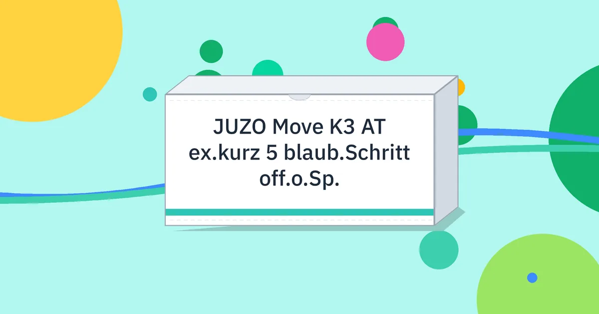 Symbolbild: Packung mit der Aufschrift JUZO Move K3 AT ex.kurz 5 blaub.Schritt off.o.Sp. (PZN 20682160) – Verfügbarkeit und Bezug in Apotheken in Frankfurt am Main