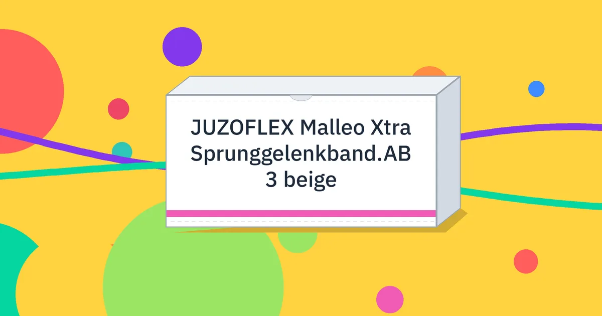Symbolbild: Packung mit der Aufschrift JUZOFLEX Malleo Xtra Sprunggelenkband.AB 3 beige (PZN 16635887) – Verfügbarkeit und Bezug in Apotheken in Frankfurt am Main