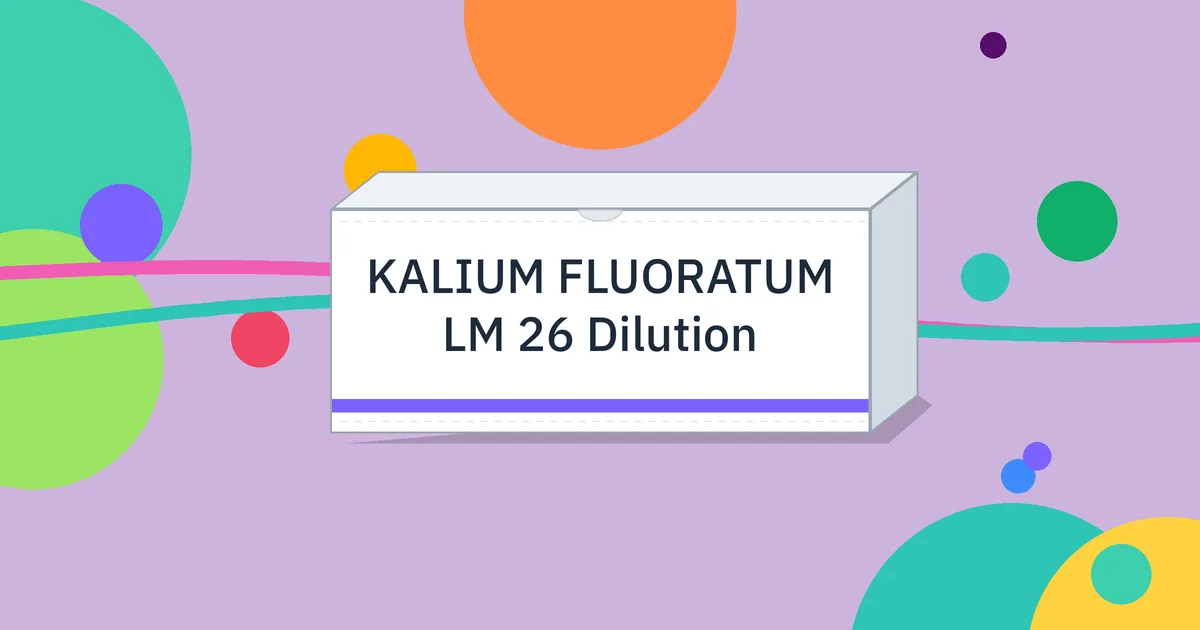 Symbolbild: Packung mit der Aufschrift KALIUM FLUORATUM LM 26 Dilution (PZN 12921679) – Verfügbarkeit und Bezug in Apotheken in Frankfurt am Main
