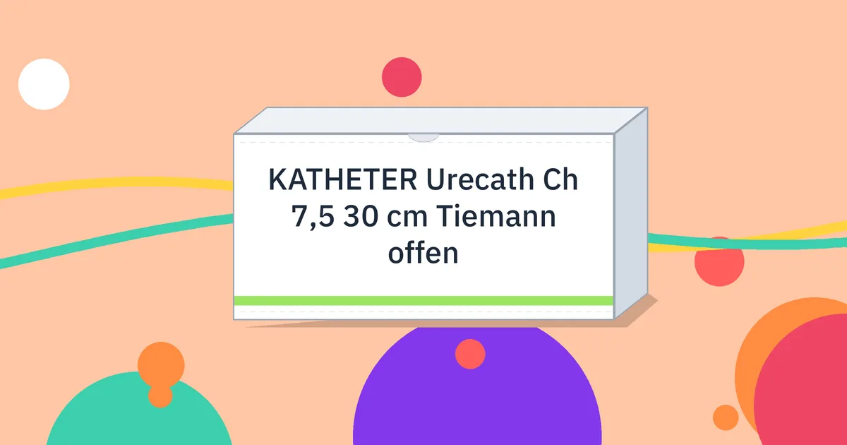 Symbolbild: Packung mit der Aufschrift KATHETER Urecath Ch 7,5 30 cm Tiemann offen (PZN 03384981) – Verfügbarkeit und Bezug in Apotheken in Frankfurt am Main