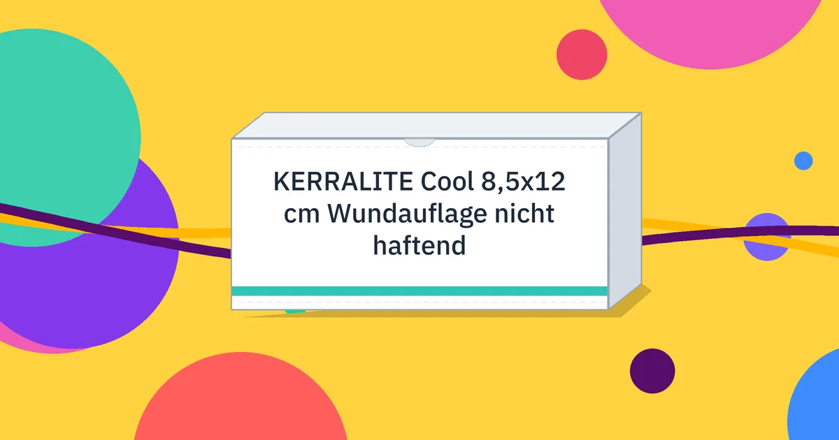 Symbolbild: Packung mit der Aufschrift KERRALITE Cool 8,5x12 cm Wundauflage nicht haftend (PZN 10269499) – Verfügbarkeit und Bezug in Apotheken in Frankfurt am Main