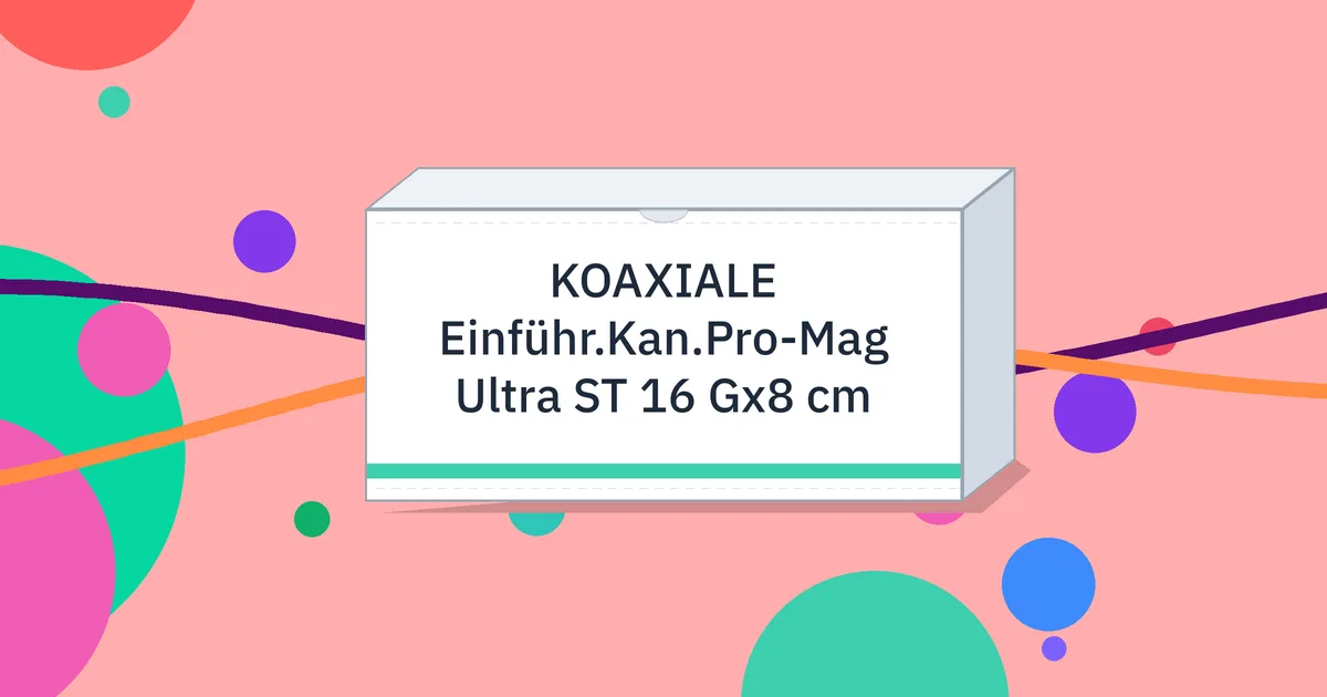 Symbolbild: Packung mit der Aufschrift KOAXIALE Einführ.Kan.Pro-Mag Ultra ST 16 Gx8 cm (PZN 05141254) – Verfügbarkeit und Bezug in Apotheken in Frankfurt am Main