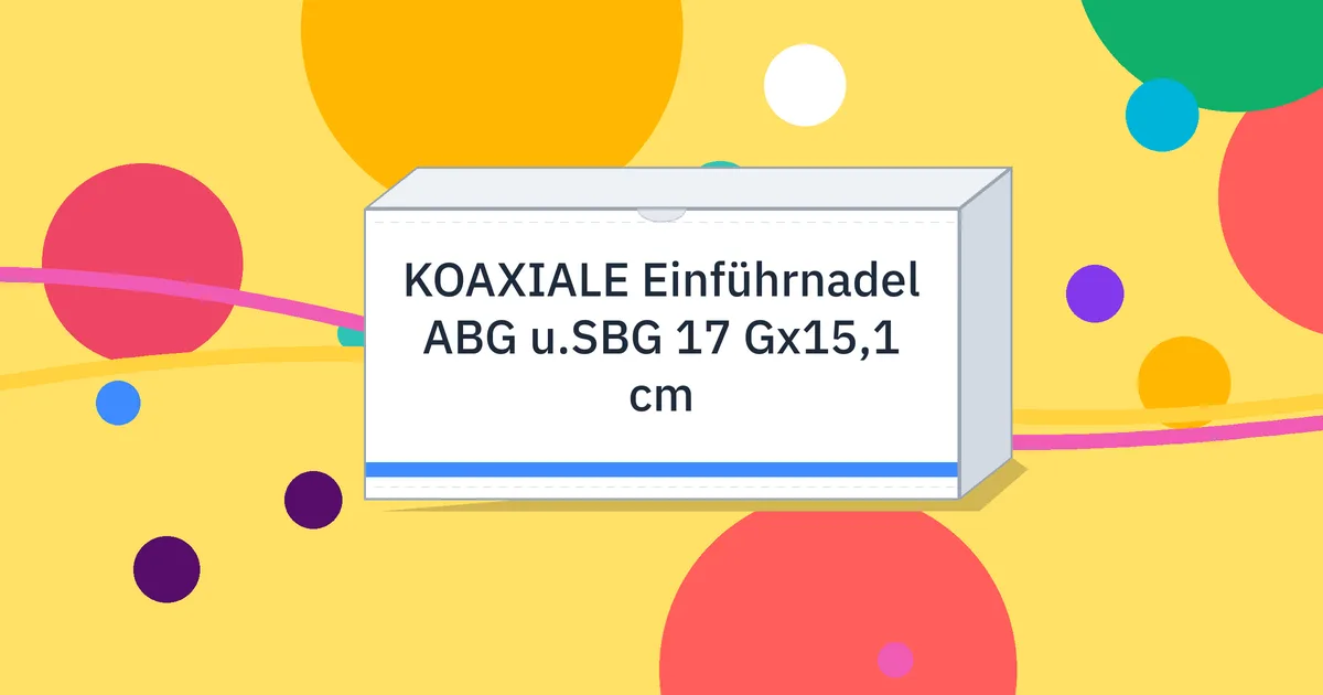 Symbolbild: Packung mit der Aufschrift KOAXIALE Einführnadel ABG u.SBG 17 Gx15,1 cm (PZN 11105506) – Verfügbarkeit und Bezug in Apotheken in Frankfurt am Main